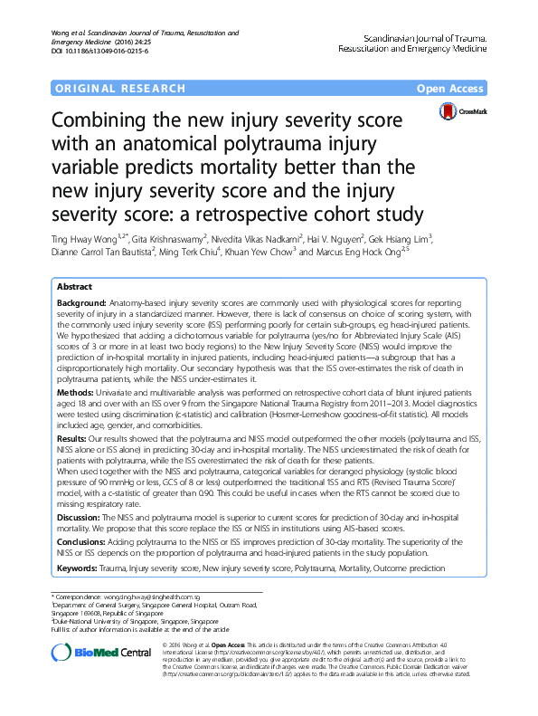 (PDF) Combining the new injury severity score with an anatomical ...