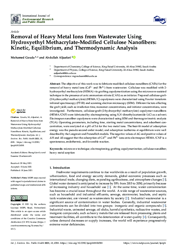 (PDF) Removal of Heavy Metal Ions from Wastewater Using Hydroxyethyl Methacrylate-Modified ...