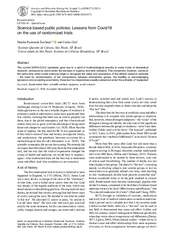 (PDF) Science based public policies: Lessons from Covid19 on the use of ...