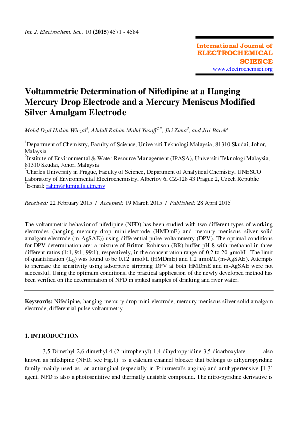 (PDF) Voltammetric determination of nifedipine at a hanging mercury ...