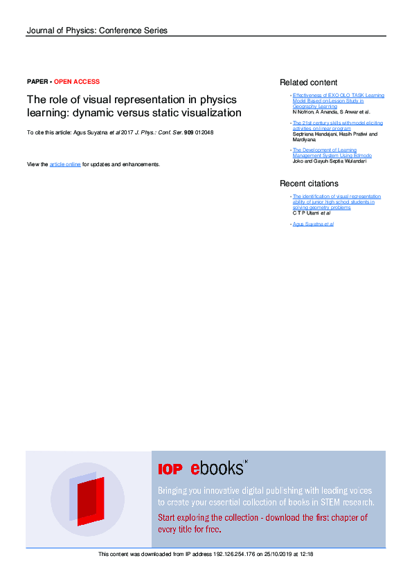 Pdf The Role Of Visual Representation In Physics Learning Dynamic Versus Static Visualization