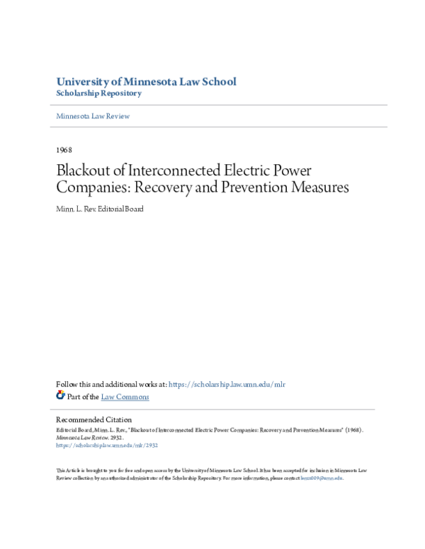 Pdf Blackout Of Interconnected Electric Power Companies Recovery And Prevention Measures