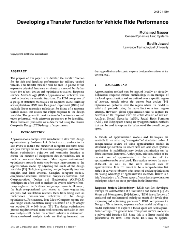 (PDF) Developing a Transfer Function for Vehicle Ride Performance