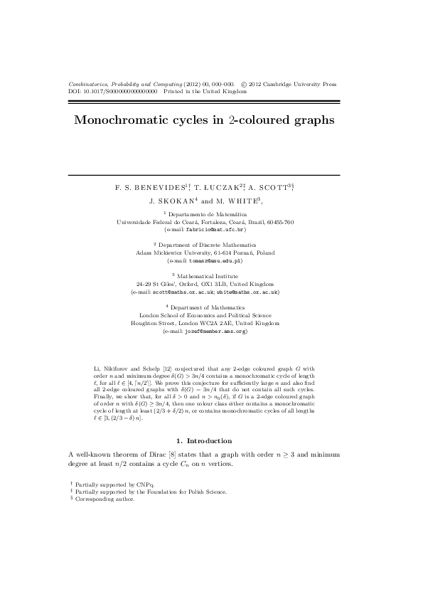 (PDF) Monochromatic Cycles in 2-Coloured Graphs