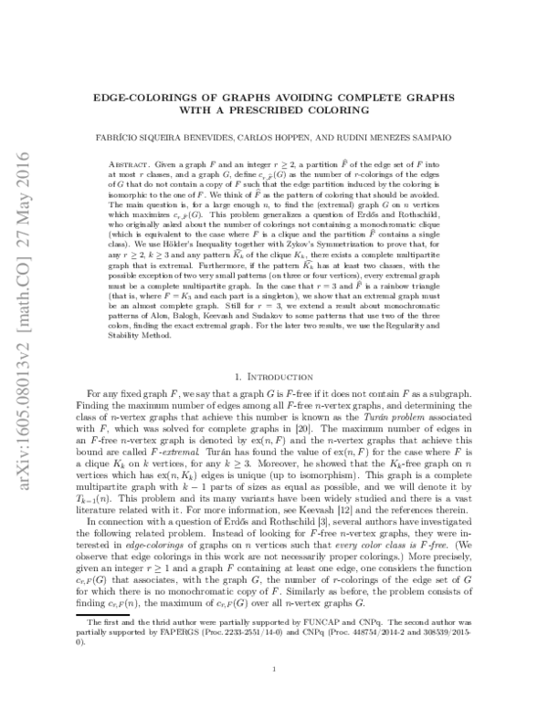 Pdf Edge Colorings Of Graphs Avoiding Complete Graphs With A Prescribed Coloring 4445