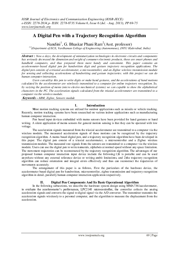Pdf A Digital Pen With A Trajectory Recognition Algorithm