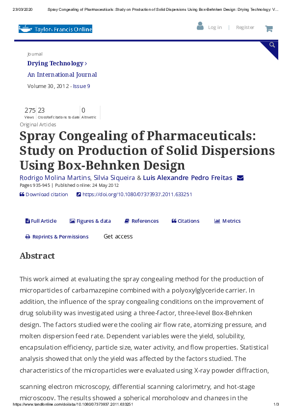 (PDF) Spray Congealing of Pharmaceuticals: Study on Production of Solid ...