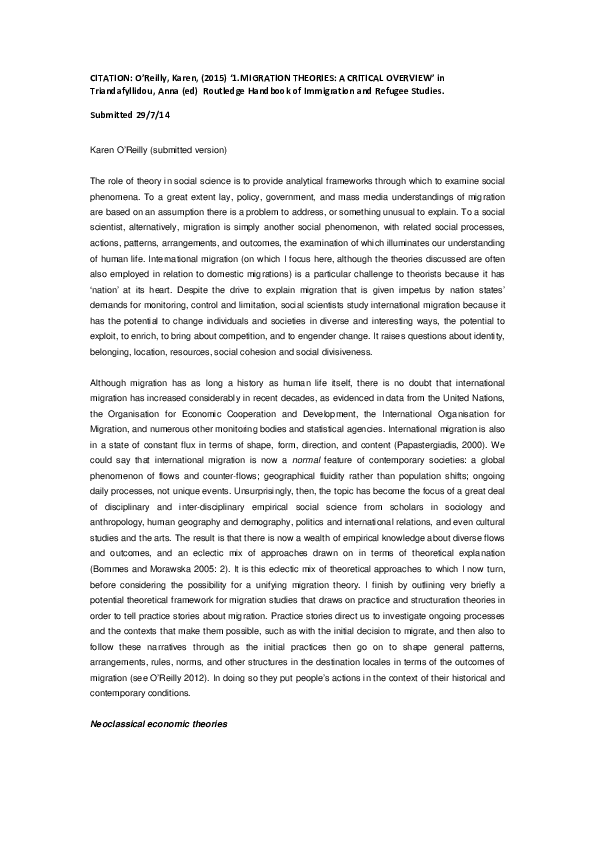 (PDF) Migration theories: a critical overview
