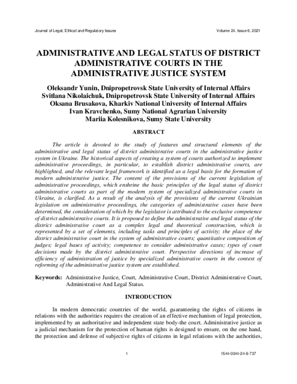 (PDF) Administrative and Legal Status of District Administrative Courts ...