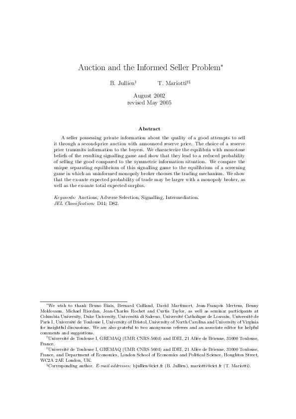 (PDF) JEL Classification: D44; D82