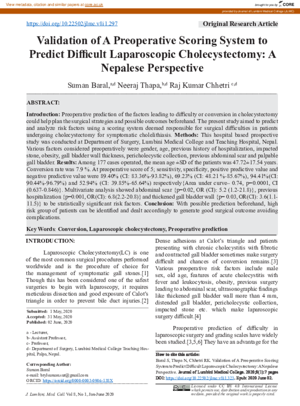 (PDF) Validation of a Preoperative Scoring System to Predict Difficult Laparoscopic ...