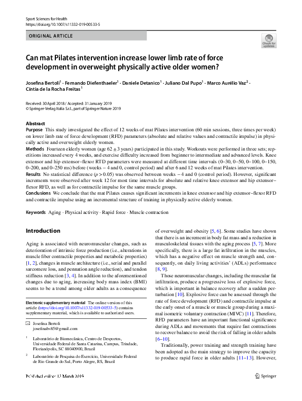 (PDF) Can mat Pilates intervention increase lower limb rate of force ...