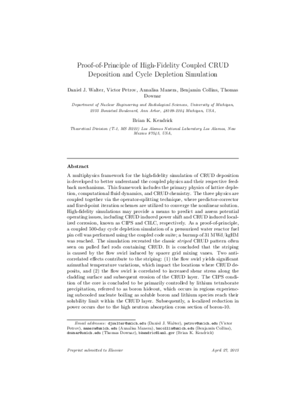 Pdf Proof Of Principle Of High Fidelity Coupled Crud Deposition And Cycle Depletion Simulation