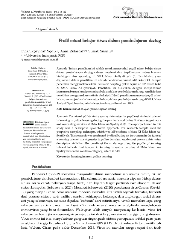 (PDF) Profil minat belajar siswa dalam pembelajaran daring