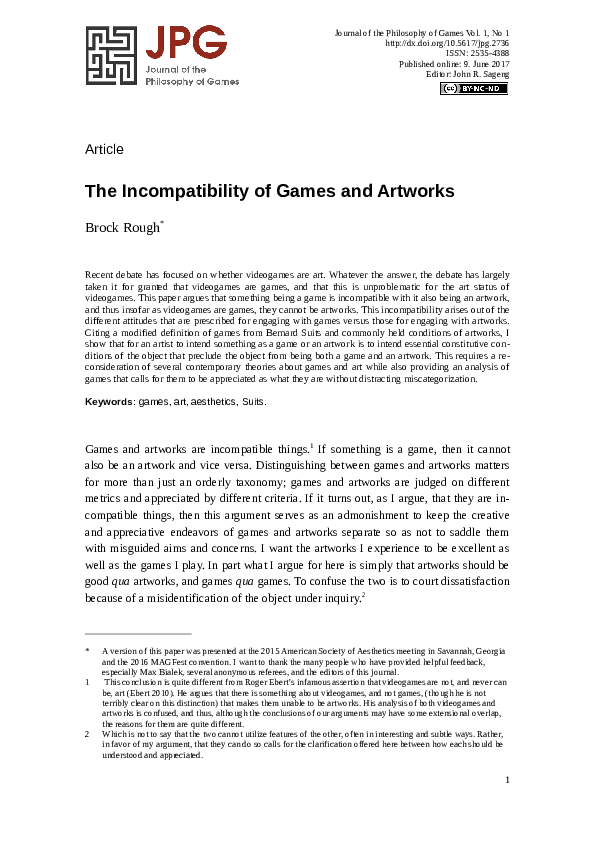 (PDF) The Incompatibility of Games and Artworks