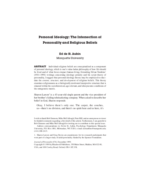 (PDF) Personal Ideology: The Intersection of Personality and Religious ...