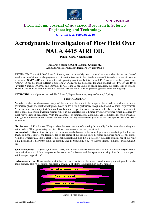 (PDF) Aerodynamic Investigation of Flow Field Over NACA 4415 AIRFOIL
