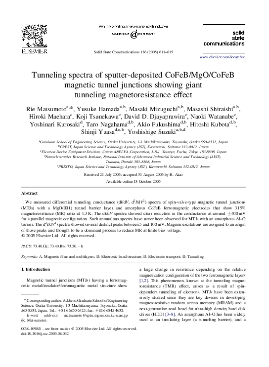 (PDF) Tunneling spectra of sputter-deposited CoFeB/MgO/CoFeB magnetic tunnel junctions showing ...