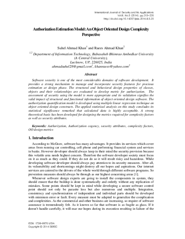 (PDF) Authorization Estimation Model: An Object Oriented Design Complexity Perspective