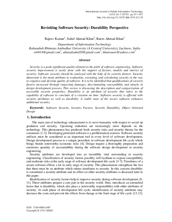 (PDF) Revisiting Software Security: Durability Perspective