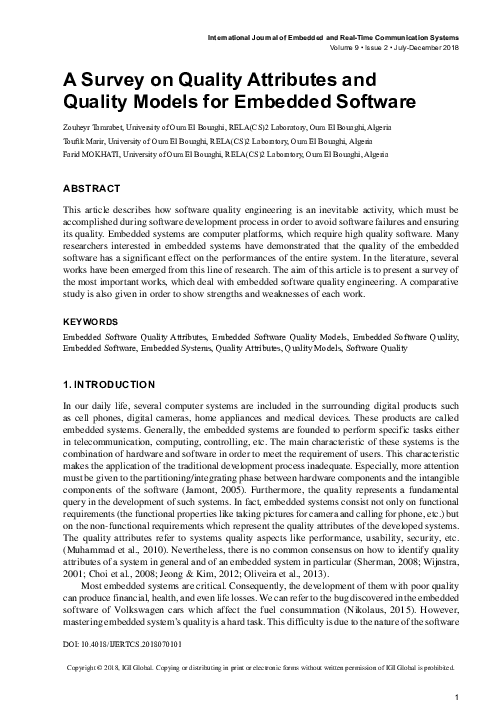 Pdf Survey Of Quality Models In Embedded Software