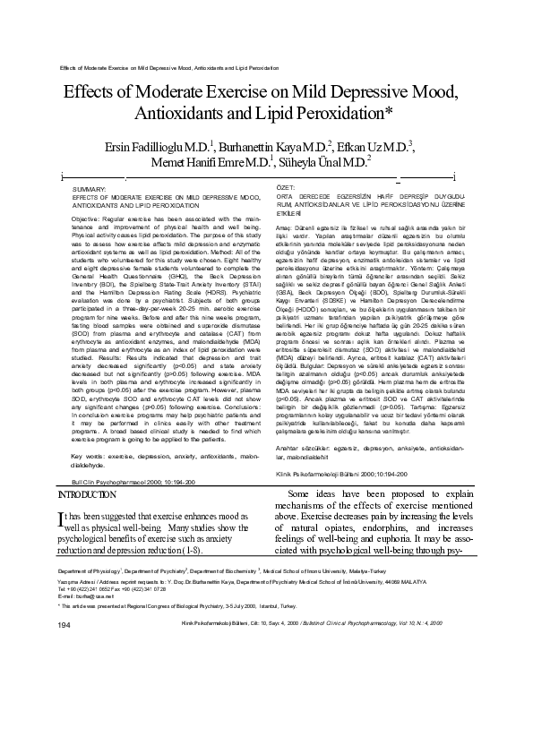 (PDF) Effects of Moderate Exercise on Mild Depressive Mood ...