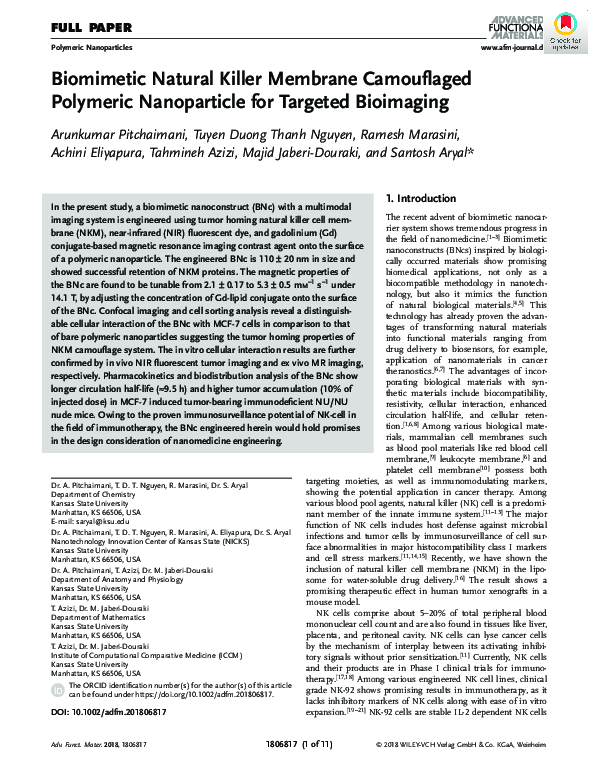 (PDF) Biomimetic Natural Killer Membrane Camouflaged Polymeric ...