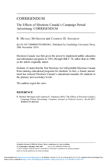 (PDF) The Effects of Elections Canada's Campaign Period Advertising