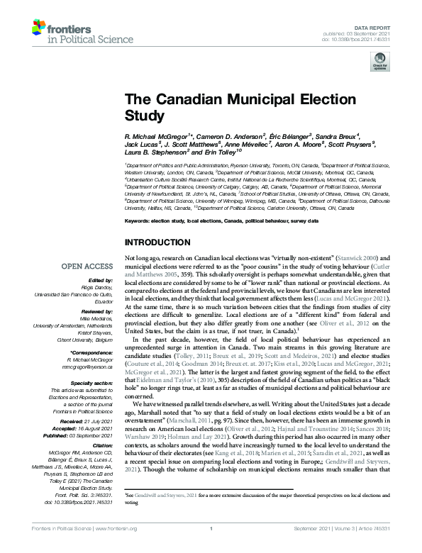 (PDF) The Canadian Municipal Election Study | Michael McGregor ...