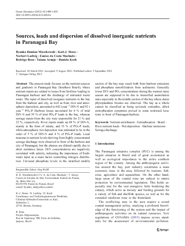 (PDF) Sources, loads and dispersion of dissolved inorganic nutrients in ...