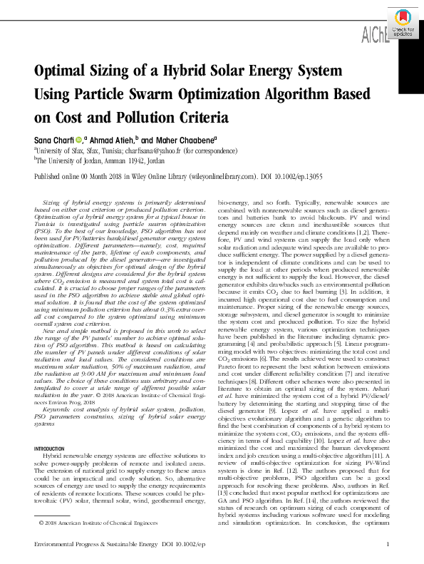 (PDF) Optimal sizing of a hybrid solar energy system using particle swarm optimization algorithm ...