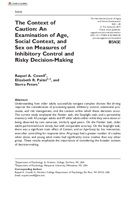 Pdf The Context Of Caution An Examination Of Age Social Context And Sex On Measures Of