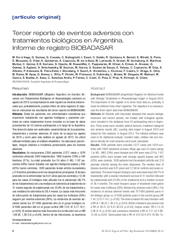 (PDF) Tercer reporte de eventos adversos con tratamientos biológicos en Argentina. Informe de ...