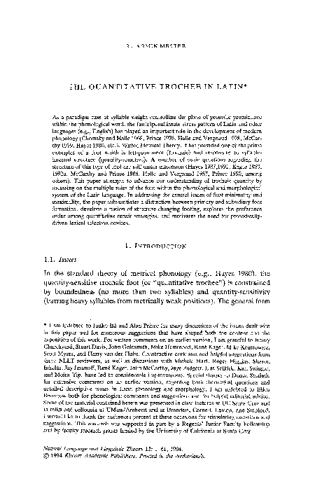 (PDF) The quantitative trochee in Latin