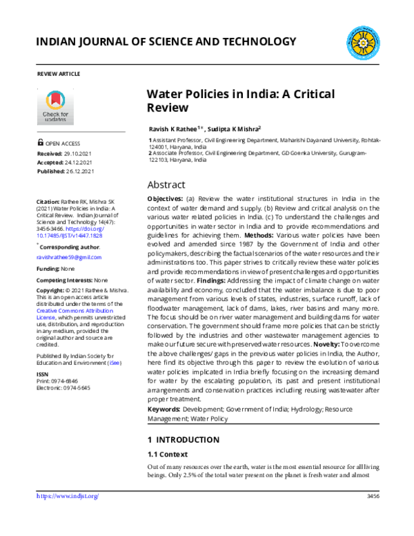 (PDF) Water Policies in India: A Critical Review