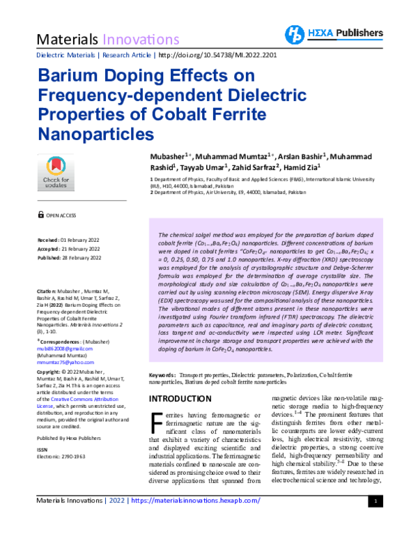 (PDF) Barium Doping Effects on Frequency-dependent Dielectric Properties of Cobalt Ferrite ...
