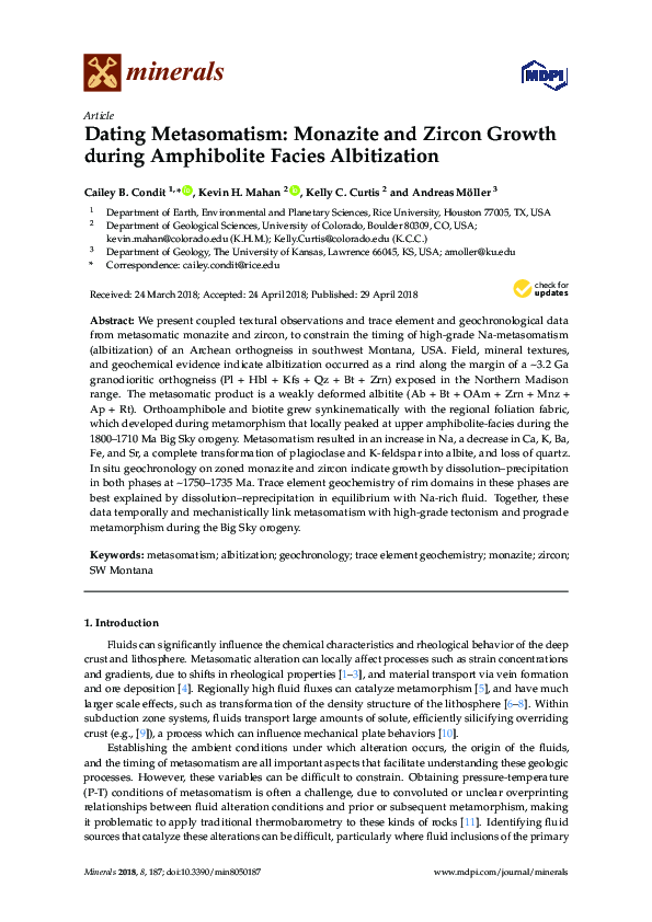 (PDF) Dating Metasomatism: Monazite and Zircon Growth during ...