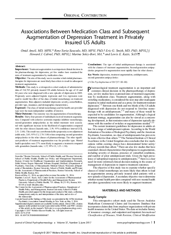 (PDF) Associations Between Medication Class and Subsequent Augmentation ...