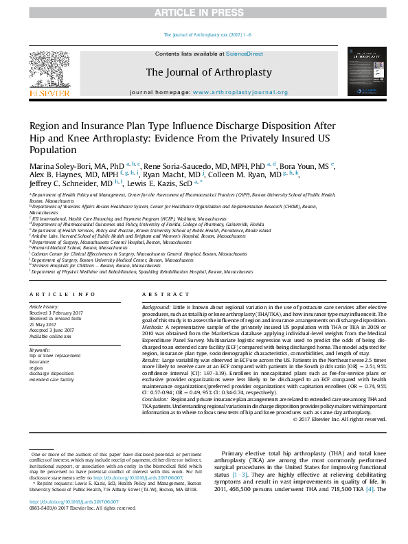(PDF) Region and Insurance Plan Type Influence Discharge Disposition ...
