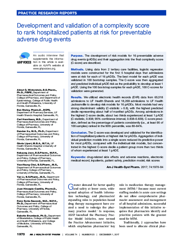 (PDF) Development and validation of a complexity score to rank ...