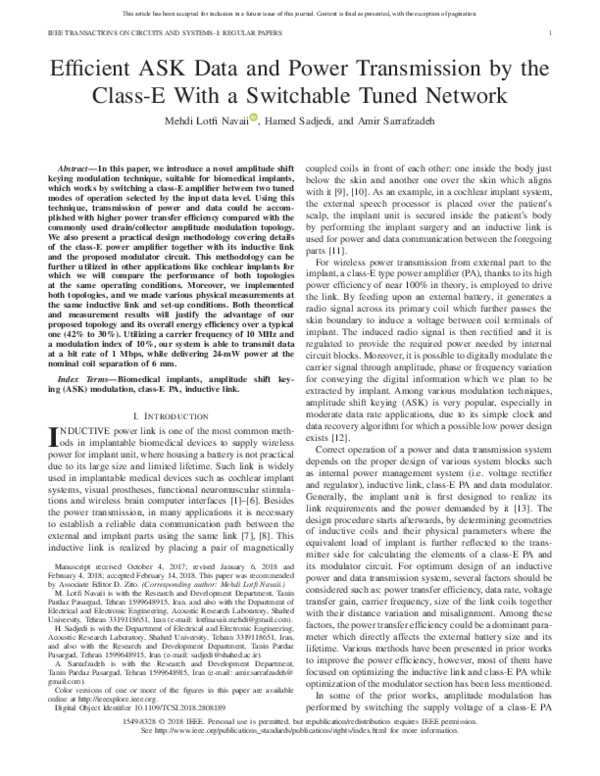 (PDF) Efficient ASK Data and Power Transmission by the Class-E With a ...