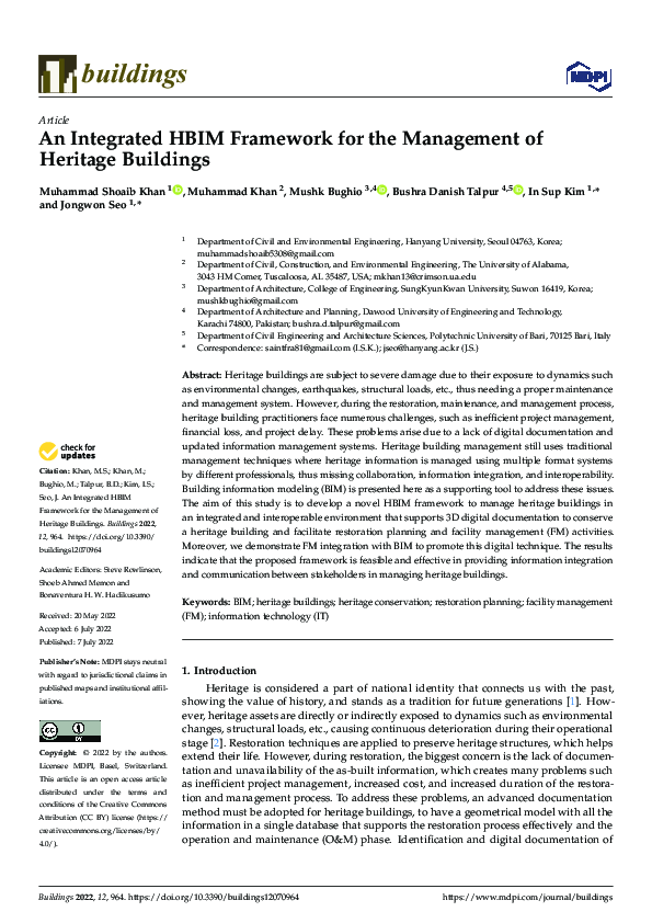 (PDF) An Integrated HBIM Framework for the Management of Heritage Buildings