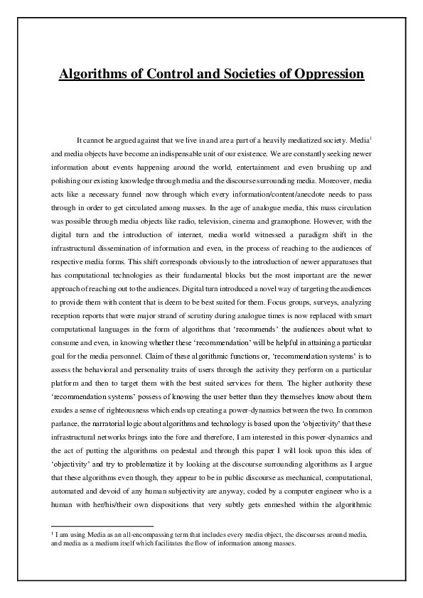 (PDF) Algorithms of Control and Societies of Oppression