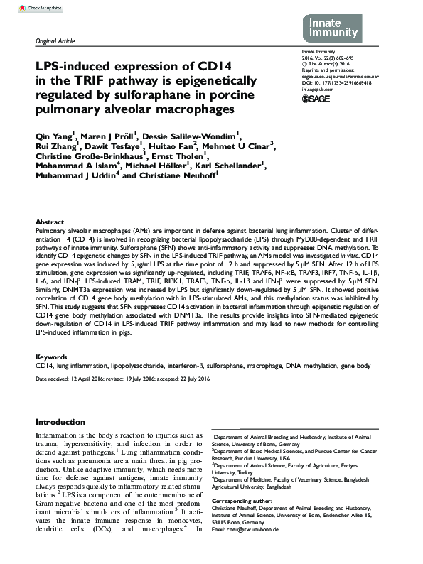 (PDF) LPS-induced expression of CD14 in the TRIF pathway is epigenetically regulated by ...