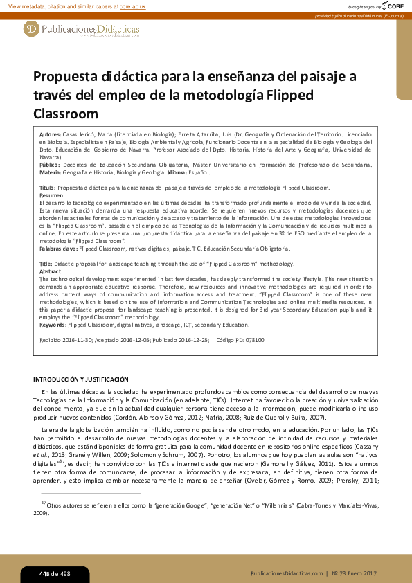 (PDF) Didactic proposal for landscape teaching through the use of “Flipped Classroom” methodology