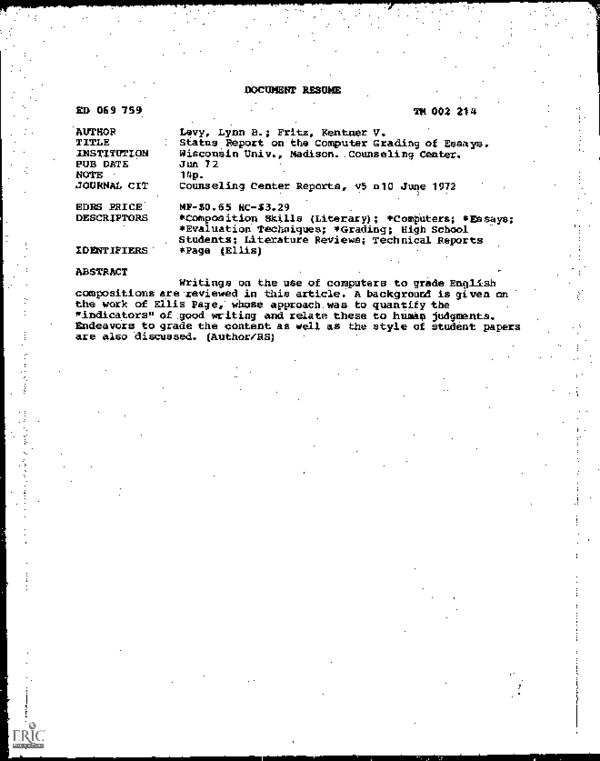 (PDF) Status Report on the Computer Grading of Essays | Lynn Levy ...