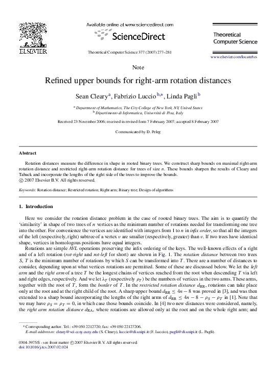 (PDF) Refined upper bounds for right-arm rotation distances | Linda ...