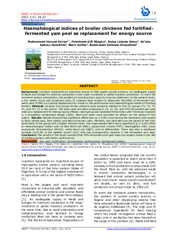 (PDF) Haematological indices of broiler chickens fed fortifiedfermented ...