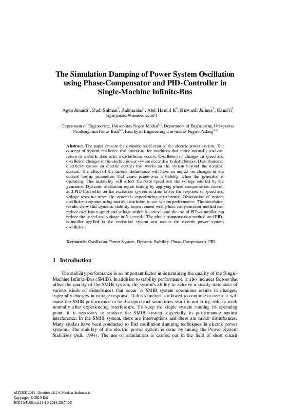 (PDF) The Simulation Damping of Power System Oscillation using Phase-Compensator and PID ...