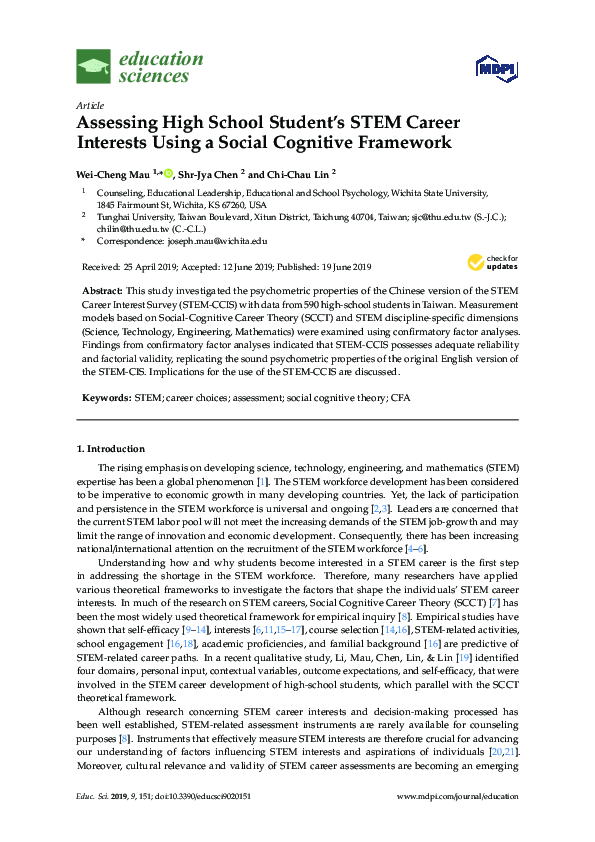 (PDF) Assessing High School Student’s STEM Career Interests Using a ...